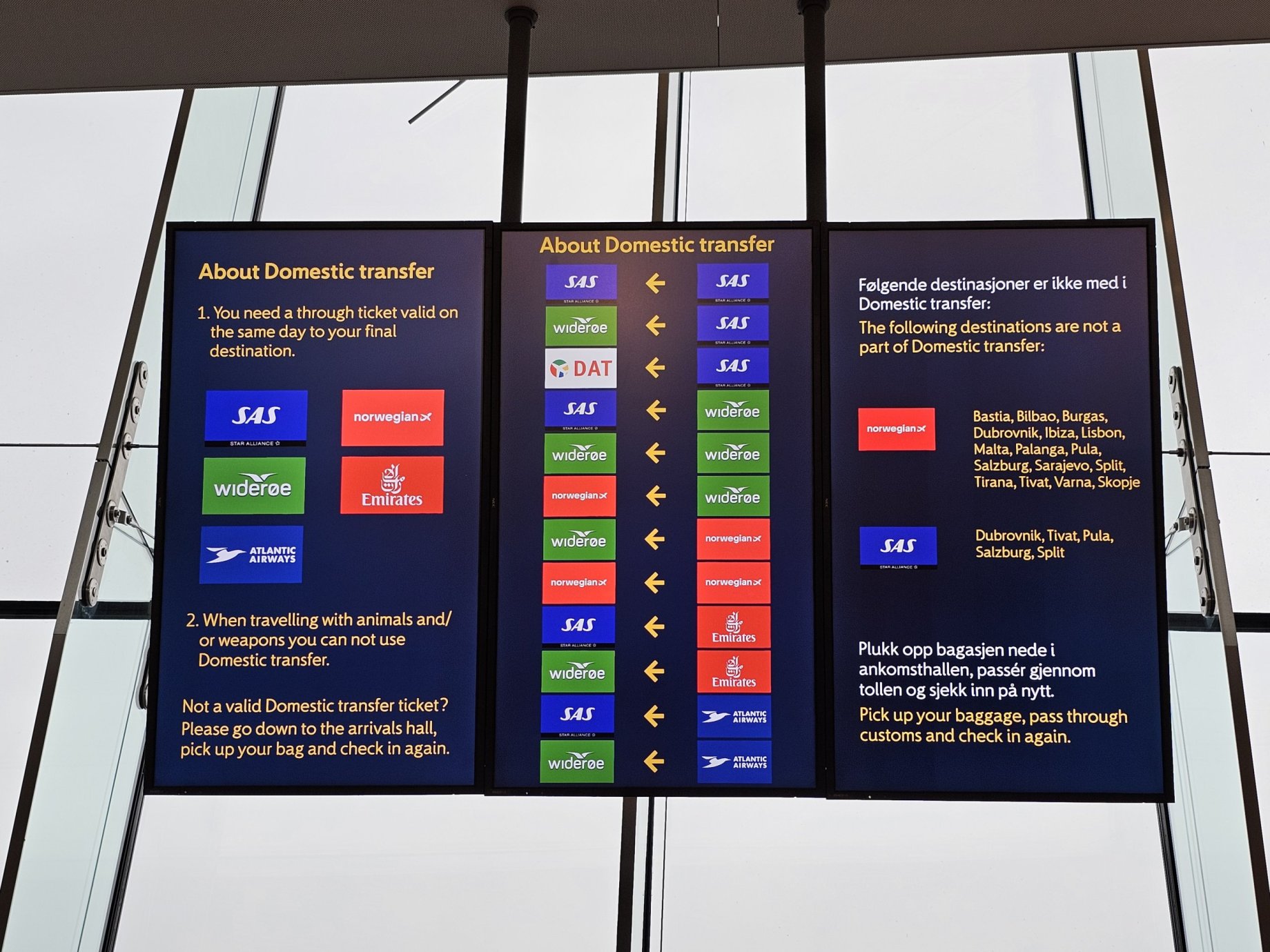 Connections and terminals at Oslo Airport (OSL)