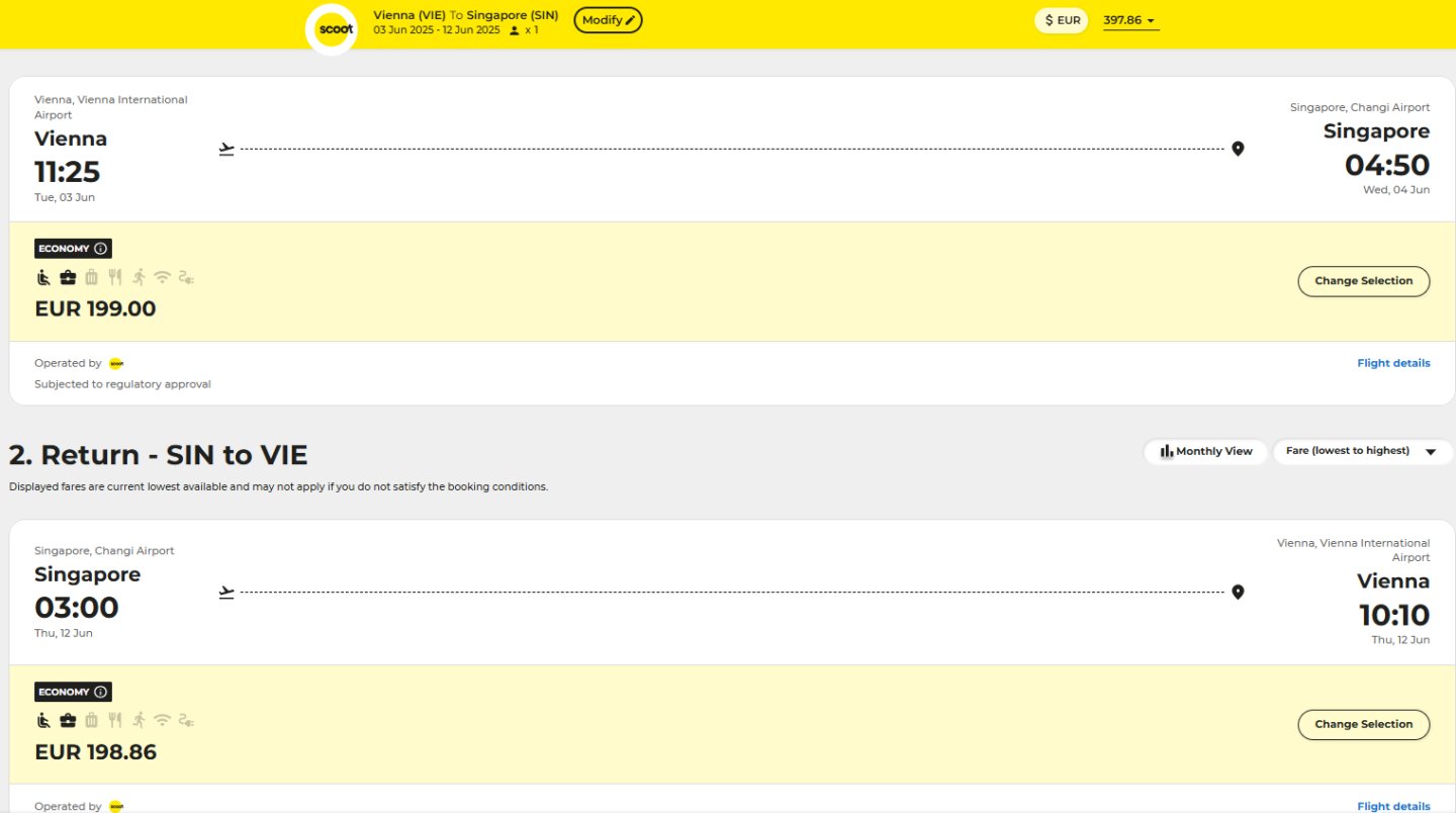 Scoot launches nonstop flights Vienna - Singapore