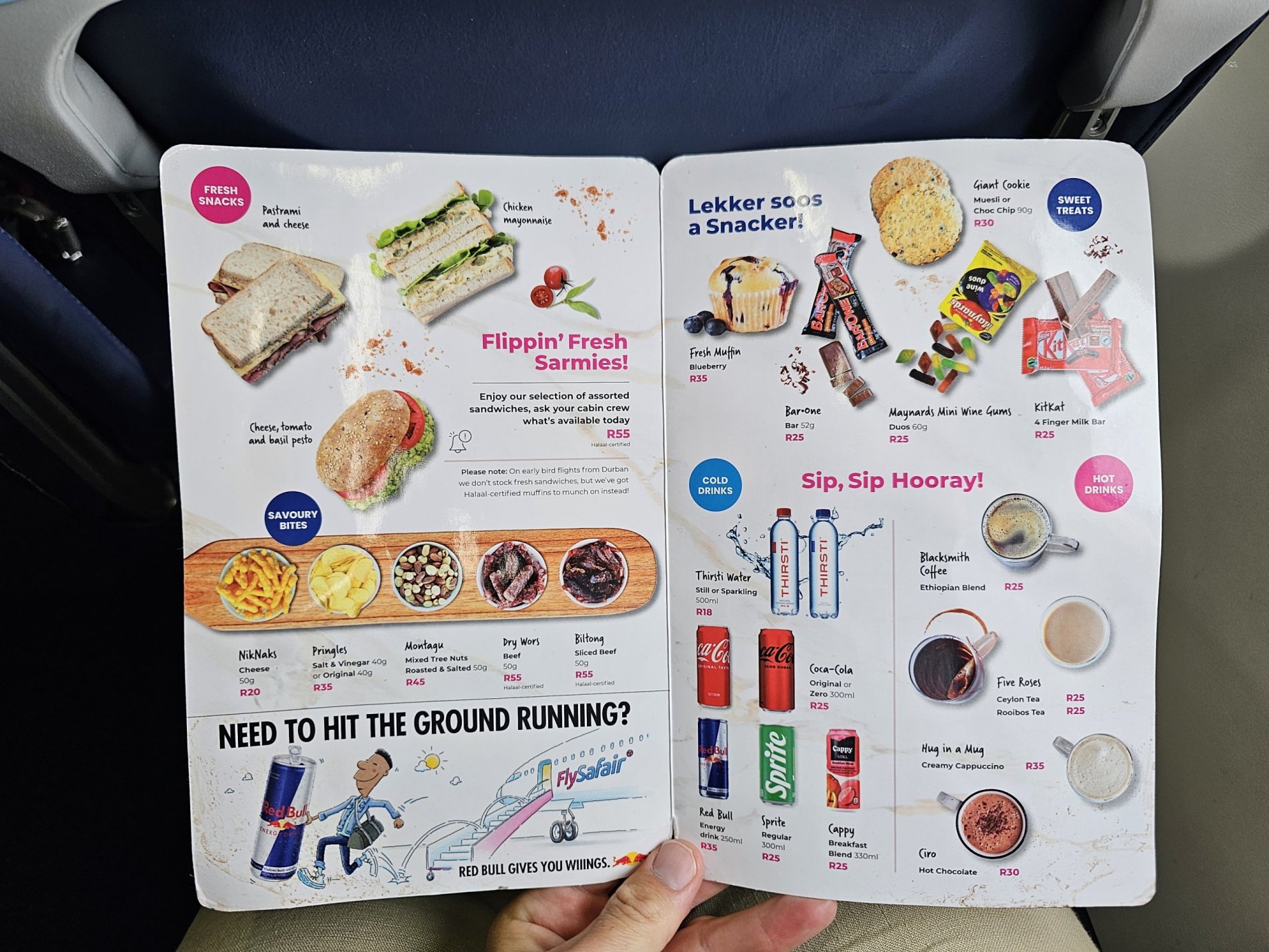 FlySafair on board services: food, wifi, IFE
