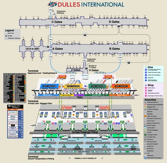 Connections and terminals at Washington Dulles Airport (IAD)