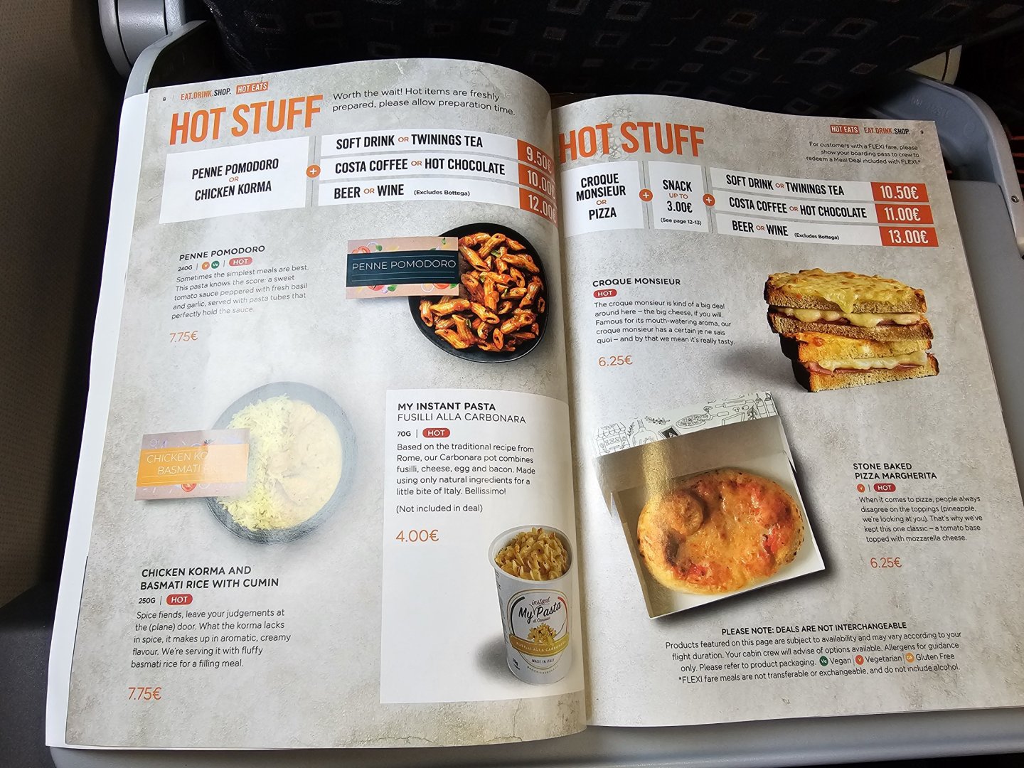 easyJet on board services: food, wifi, IFE